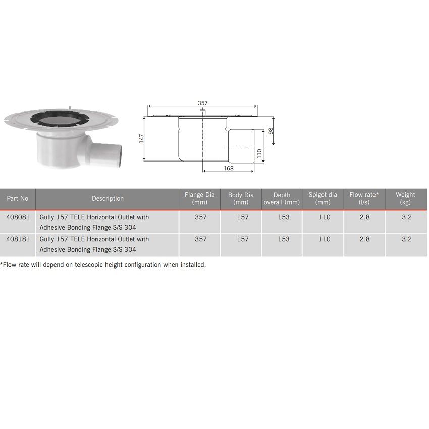 ACO Hygienic Stainless Steel Gully 200 - Fixed Height Vertical Outlet Body For Increased Silt Basket