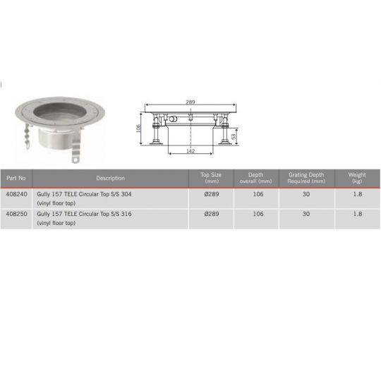 ACO Hygienic Stainless Steel Gully 157 - Telescopic Circular Gully Top