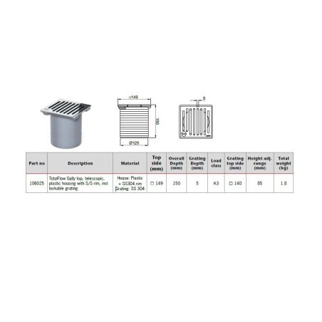 ACO TotalFlow Gully Top Plastic Telescopic with Lockable Slot Stainless ...