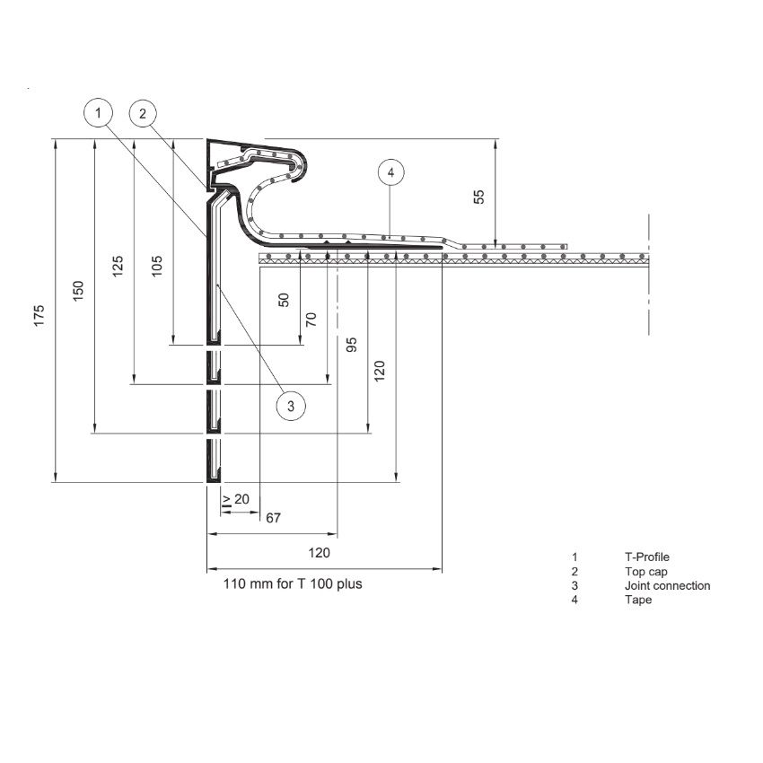 ICB Aluminium Roof Edge Trim Profile T-Plus 90 Degree Internal Angle