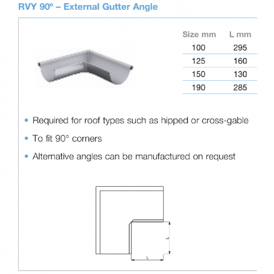 Lindab Steel Half Round External Gutter Angle 90 Degrees Matte Finish