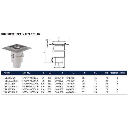 Blucher Stainless Steel Industrial Vertical Drain with Liquid Membrane ...