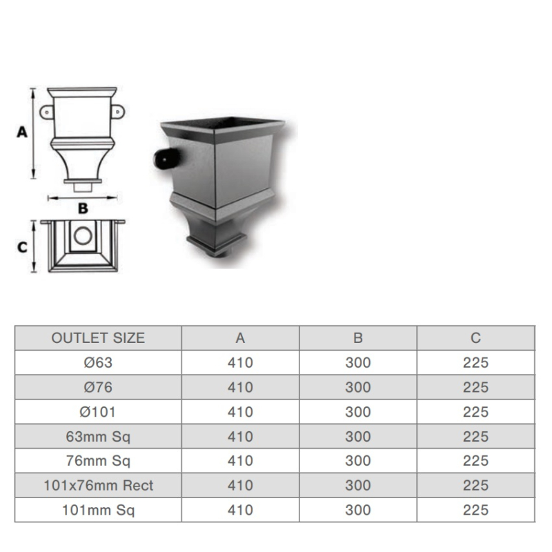 Cast Aluminium H3 Rainwater Hopper Head