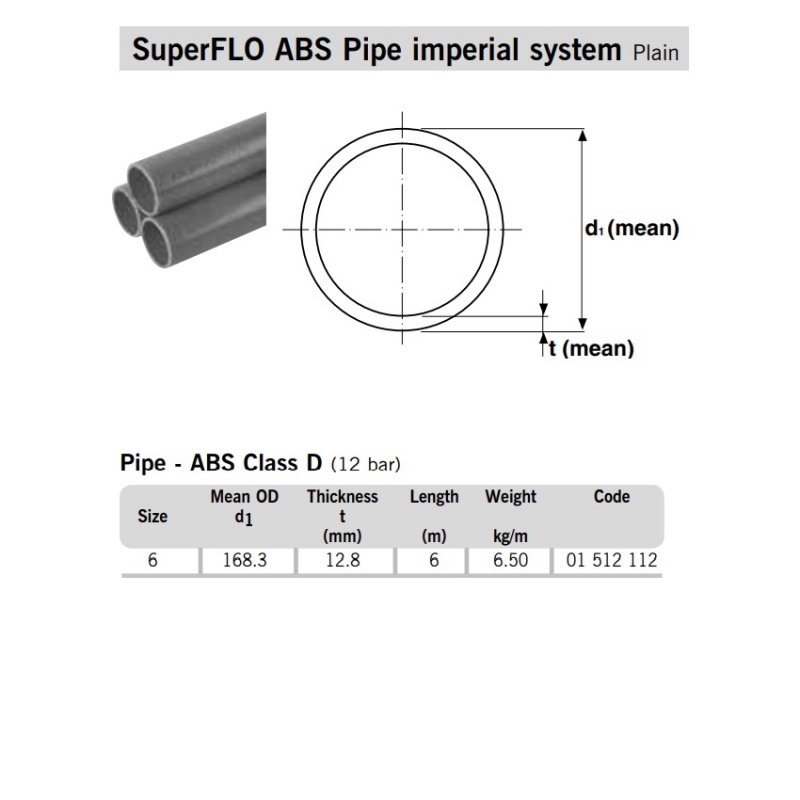 SuperFLO ABS Imperial Pipe Plain x 6m